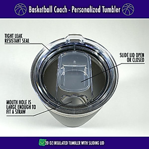 Personalized Basketball Coach Insulated Travel Tumbler – Customizable Name, Tumbler Color & Font Color – Includes Basketball Coach Gift Box - Durable, 20 oz, Stainless Steel, Double Walled