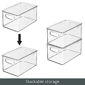 mDesign Plastic Deep Storage Bin Box Container with Lid and Built-In Handles - Organization for Fruit, Snacks, or Food in Kitchen Pantry, Cabinet, or Cupboard, Ligne Collection, 6 Pack, Clear