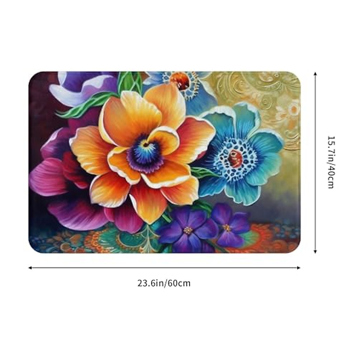 Flower Diamond Painting Print Bathroom Rugs Soft Flannel Area Rug Non-Slip Bath Rug Welcome Door Mat Carpet for Living Room Bedroom Outdoor 24 x 16 in