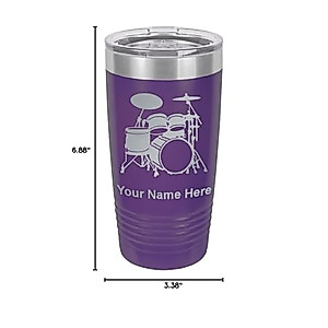 LaserGram 20oz Vacuum Insulated Tumbler Mug, Drum Set, Personalized Engraving Included (Dark Purple)