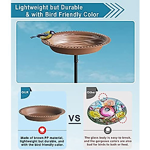 Koutemie 1-¼ Gallon Detachable Free Standing Garden Bird Bath Bird Feeder Bowl with Metal Stake for Outdoor, Bird Friendly Color - Deep Brown, 29 Inch