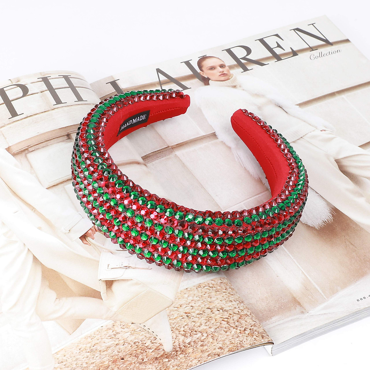 SP SOPHIA COLLECTION Women's Sparkling Crystal Padded Rhinestone Wide Bejeweled Hair Headband Party Hairband Hair Accessories in Lime