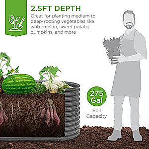 Best Choice Products 63in Oval Metal Raised Garden Bed, Customizable Outdoor Deep Root Backyard Planter, Stackable Design for Gardening, Vegetables, Flowers, Herbs w/ 275 Gallon Capacity - Dark Gray