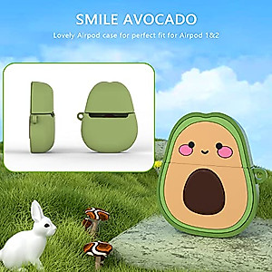 2 Pack Cute Airpod Case Cover, Boba Tea Cow & Avocado Airpods Case 3D Cartoon Funny Airpods 1&2 Case, Food Fruit Design Silicone Protective Case with keychain for Airpods 1st Generation/2nd Generation