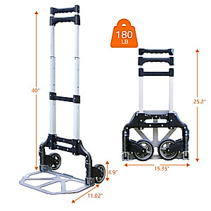 JXUFDHO Hand Truck Foldable Portable Folding Dolly, Folding Hand Truck Foldable Dolly Portable Dolly Hand Cart 180 lbs Capacity Aluminium Trolley Luggage Cart for Moving Home, Auto, Office,Travel Use