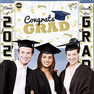 3PCS Graduation 2022 Decorations - Class of 2022 Graduation Banner Porch Signs for School College Congrats Grad Backdrop Graduation Party Supplies Hanging Door Wall Decorations Outdoor