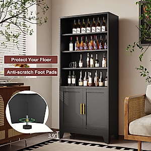 winiowa Metal Black Bookshelf and Bookcase, 6 Tier Bookshelves with Cabinet Doors, 75.2" Tall Display Book Shelf and Storage Cabinets for Living Room, Home Office, Library