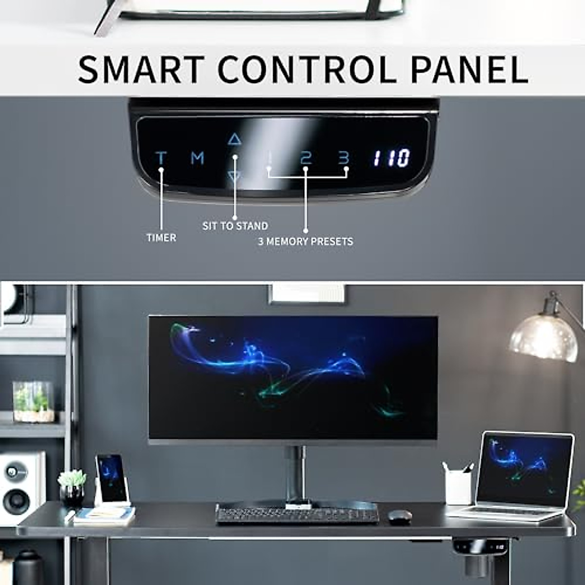 VIVO Electric Height Adjustable 60 x 24 inch Memory Stand Up Desk, Black Solid One-Piece Table Top, Black Frame, Touch Screen Preset Controller, 2E Series, DESK-KIT-2E6B