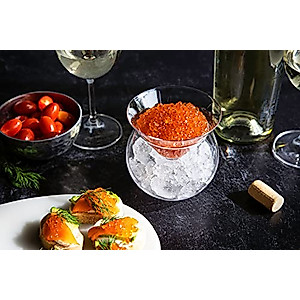 Kook Glass Caviar Chiller Server Set, Serving Dish with Ice Holder, for Shrimp, Appetizers, Liquor, Martinis and Cocktails, Dishwasher Safe, 5 oz Bowl, Set of 2