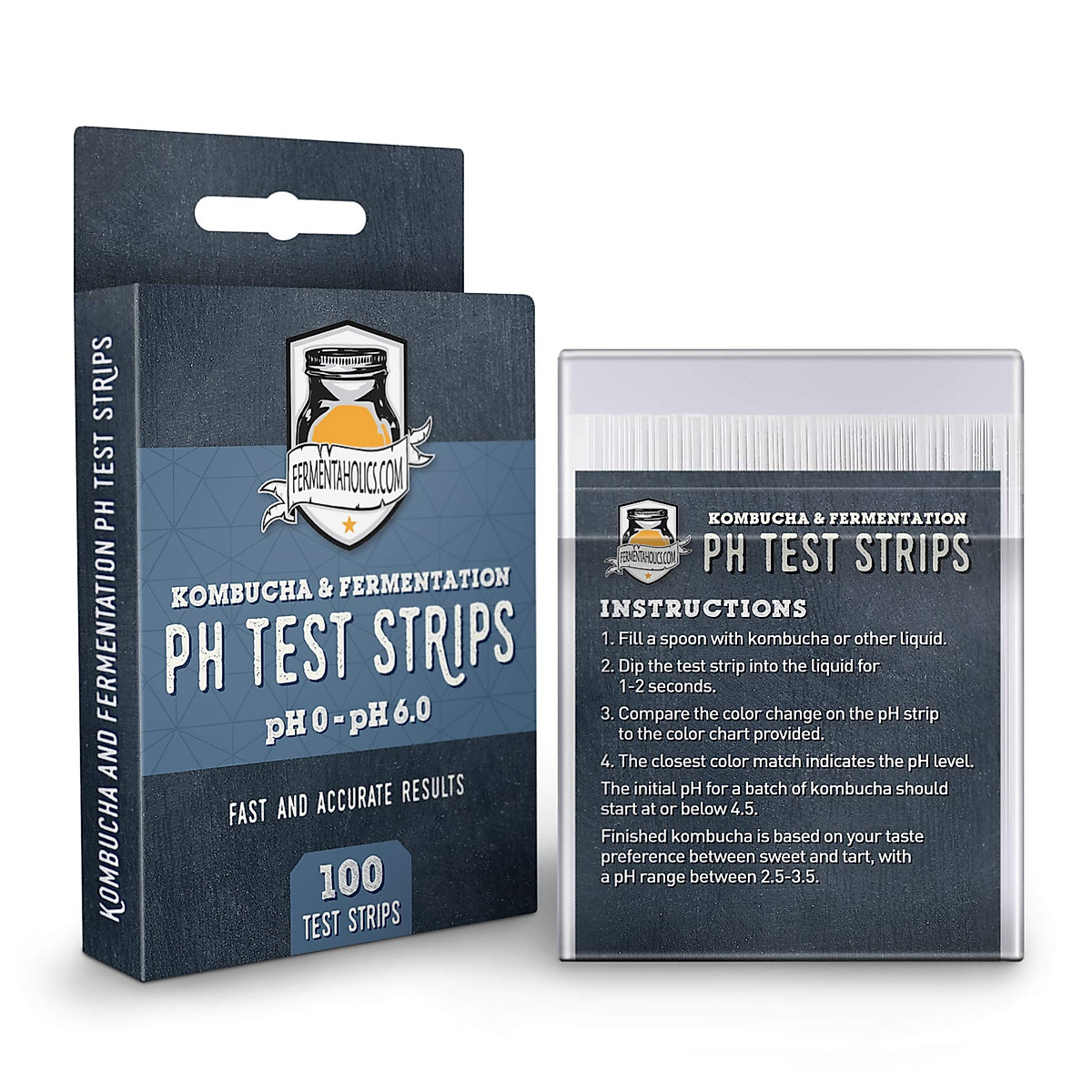 Kombucha pH Test Strips - pH Range 0-6 | 100 Test Sticks | Instant Read | Food Service, Brewing and Fermentation Test Strips