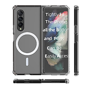 ioiFour for Samsung Galaxy Z Fold 3 Magnetic Clear Case, Compatible with Wireless Charger and Magsafe Card Wallet, Simplistic Transparent Shockproof and Drop-Proof Case