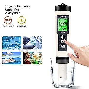 H2 Meter, H2 Water Hydrogen Analyzer Portable IP67 Waterproof Temperature Detection 2 in 1 High Sensitivity Electrode with Backlit for Laboratory