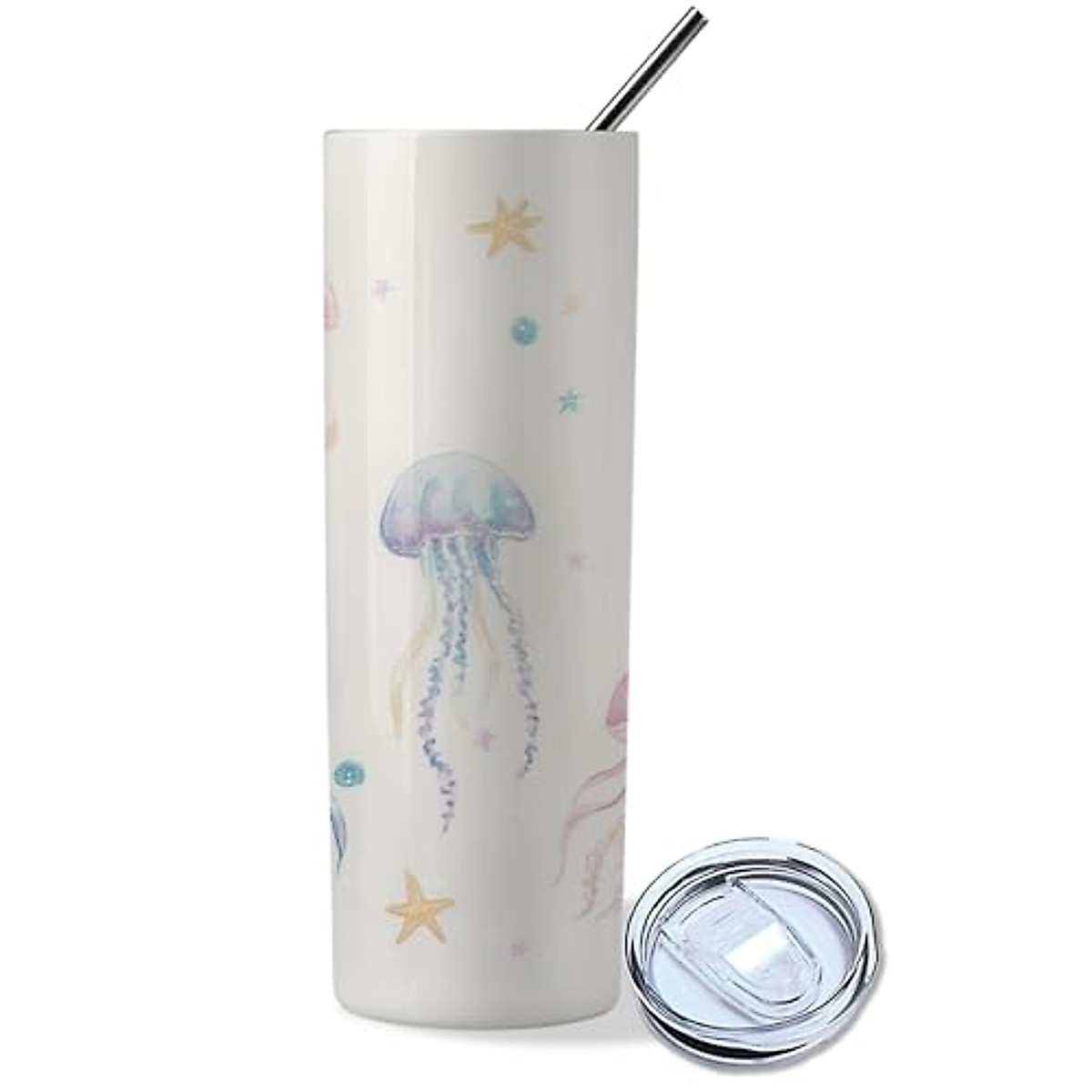 Tumbler with Lid and Straw Beautiful Watercolor Jellyfish thermos coffee travel mugcute cups 20 oz insulated tumbler for Daily Holiday Decor Gift coffee cup