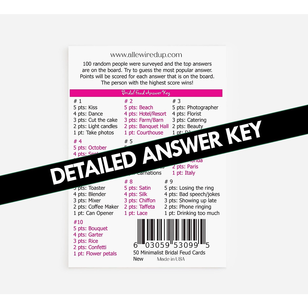 All Ewired Up 50 Bridal Family Feud (50-Cards) Fun Wedding Shower Decorations Engagement Party Rehearsal Dinner Game Activity, Minimalist Script