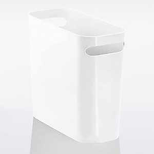 mDesign Plastic Small Trash Can, 1.5 Gallon/5.7-Liter Wastebasket, Narrow Garbage Bin with Handles for Bathroom, Laundry, Home Office - Holds Waste, Recycling, 10" High, Aura Collection, 2 Pack, White