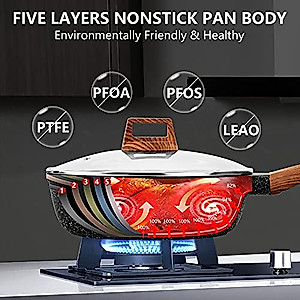 ESLITE LIFE Nonstick Deep Frying Pan with Lid, 3 Quart/9.5 Inch Granite Coating Sauté Pan Compatible with All Stovetops (Gas, Electric & Induction), PFOA Free