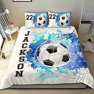 COZZBED Custom Soccer Goal with Your Name Bedding Set, 3/4Pcs Soccer Full Bedding Set, Soccer Bedding King Size Christmas Birthday Gift for Kids Adults, Soccer Bedding for KidsSoccer Team Gifts