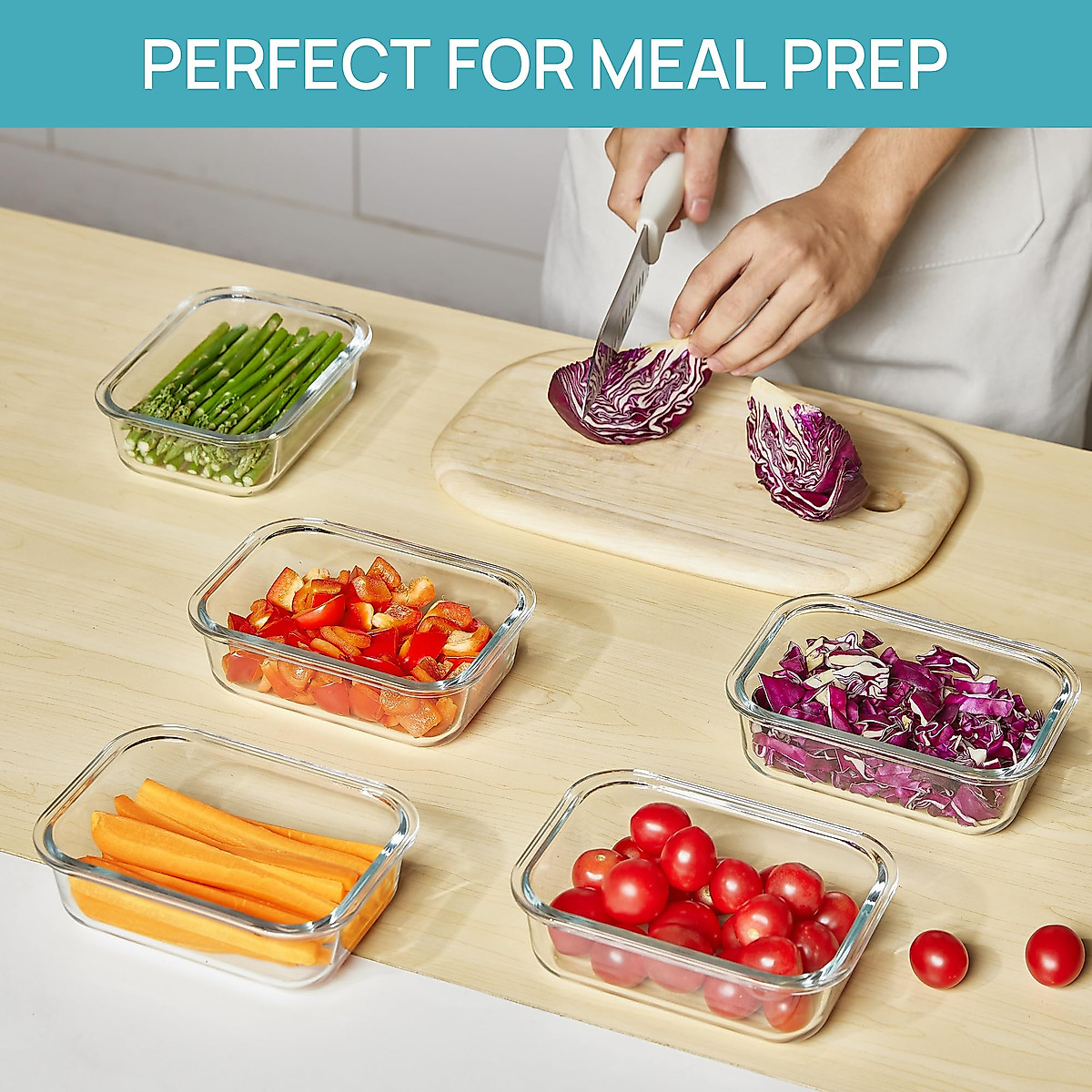 Vtopmart 10Pack 22oz Glass Meal Prep Containers Sets, Food Storage Containers with Airtight Lids, Glass Lunch Containers for Fruits, Leftover, Snack, Safe for Microwave, Oven, Freezer and Dishwasher