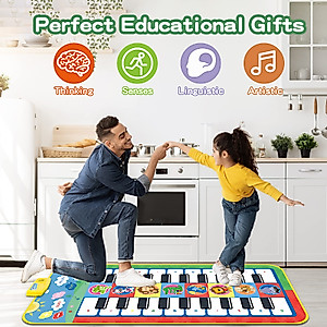 Fivegoes Piano Mat for Toddlers 1-3, 44" X 20" Double Keyboard Music Floor Dance Mat 20 Keys with 8 Instrument Sounds, Learning Educational Toys Gifts for Baby Infant 6-12 12-18 Months Boys and Girls