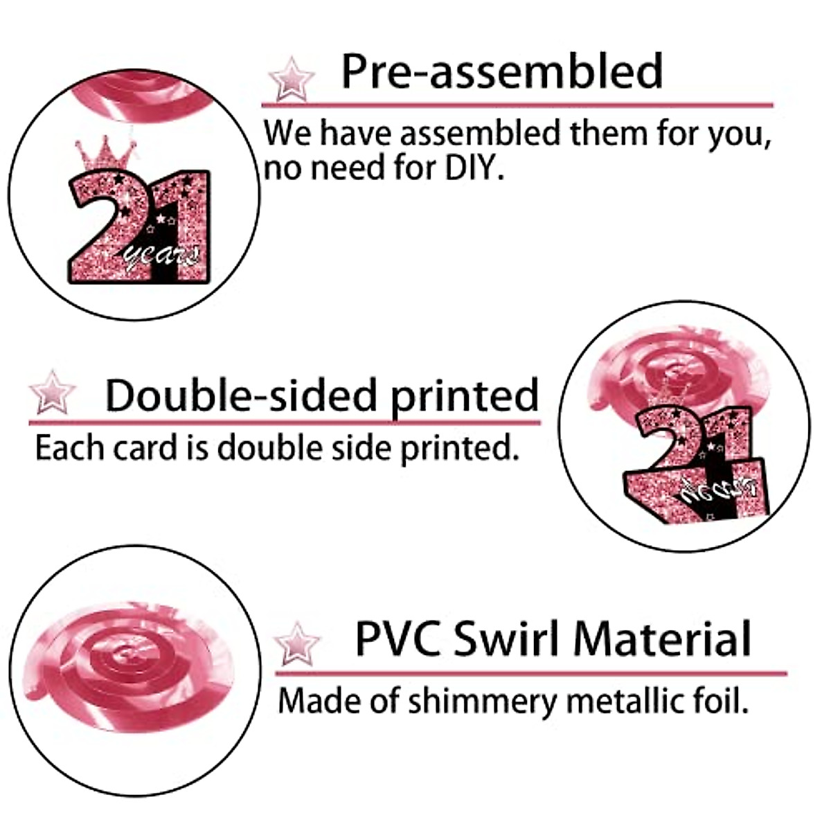 40Pcs Rose Gold 21st Birthday Decorations for Her Hanging Swirls, No-DIY 21st Birthday Decorations Ceiling Streams, Hello 21 Hanging Swirls 21st Birthday Decorations for Her cocomigo