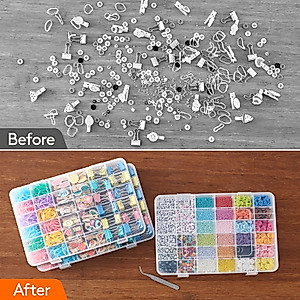 Lifewit 3 Pack 36 Grids Clear Stackable Plastic Organizer Storage Box Container with Adjustable Dividers for Beads, Art DIY, Crafts, Jewelry, Fishing Tackle with 5 Sheet Label Stickers