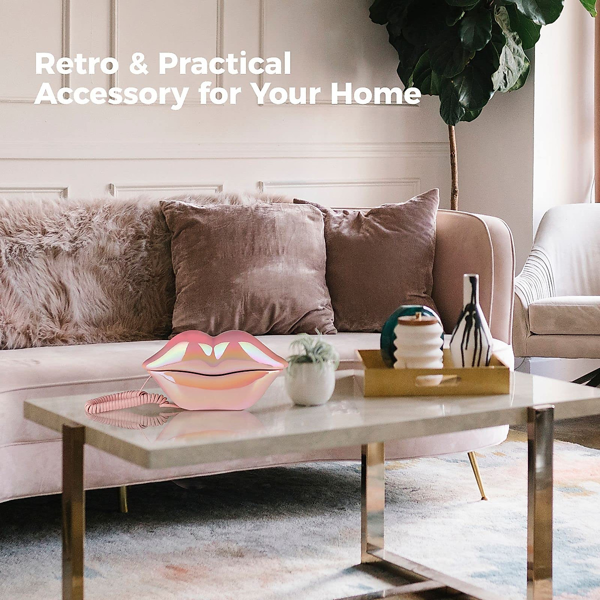 Pink Lip Phone, Homaisson Novelty Lip-Shaped Phone Retro Pink Corded Landline for Home Office Store Retro Phone Decoration-9.06 x 4.92 x 2.91 inches