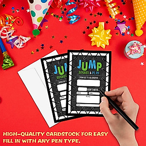 Jump Birthday Party Invitation, Bounce House Themed Fill-In Invites, 20 Invitations With Envelopes for Adults Men & Women (4" X 6"), Trampoline Party Favors Decorations and Supplies -44