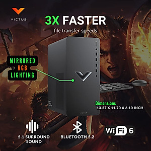 HP 15L Victus Gaming PC, AMD Ryzen 7 5700G(Beat i9-10920X,4.6 Ghz), 32GB RAM - 512GB PCIe SSD, Radeon RX 6600XT(Beat RTX 3060), Prebuilt Gaming PC Bundle, Wifi 6, 3 DisplayPort, Windows 11 Home, Black