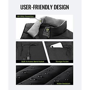 TIDEWE Men’s Lightweight Heated Vest with Battery Pack (Black, Size XXL)