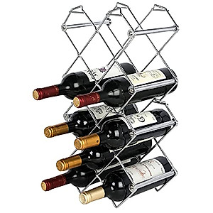 MyGift Modern Silver Wire Metal Stackable Wine Rack Diamond Shaped Stand, Countertop Wine Bottle Holder, Each Rack Holds 10 Bottles, Set of 2
