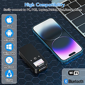 symcode Bluetooth Barcode Scanner with Display Screen Battery Level Time Display Works,Wireless 2D QR Bar Code Reader Scanner for Warehouse Supermarket Library