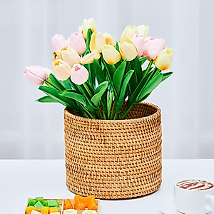 Ziliny 2 Pcs Small Waste Basket for Bathroom Woven Rattan Trash Can Handmade Woven Trash Can Cylinder Rustic Round Natural Wastebasket for Garbage Home Bedroom Kitchen Storage Office Desktop Essential