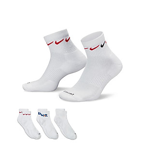 Nike Men`s Dri-FIT Everyday Plus Cushioned Training Ankle Socks 3 Pack (W(DH3827-902)/O, Large)