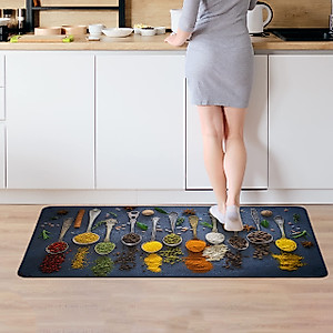 Spice Cooking Kitchen Mat Set 2 Pieces Artistic Colorful Kitchen Rug Farmhouse Non Slip Anti Fatigue Kitchen Rugs Comfort Standing Mats Runner Carpet for Sink, 17.3" x 28" + 17.3" x 47"