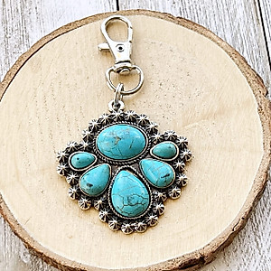 Silver Boho Western Medallion Turquoise Zipper Pull for Backpacks, Cute Purse Charms, Unique Custom Handbag Jewelry, Personalized Zipper Charms, Camera Bag Charms, Cool Key Chain Charm