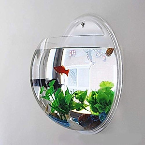 DAMEING Wall Hanging Fish Tank, Acrylic Round Wall Mounted Hanging Fish Bowl Aquarium Tank, Gold Fish and Beta Fish Plant Vase Home Decoration Pot, Transparent (15x15CM)