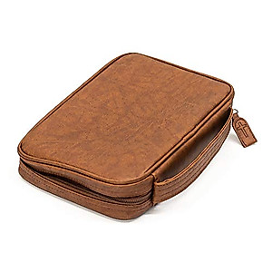 Brown Three Crosses Leather Like Vinyl Bible Cover Case with Handle Medium