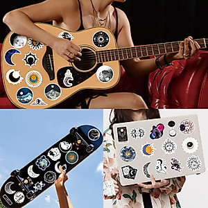 60 PCS Sun and Moon Planet Stickers,Black Aesthetic Astronomy Celestial Decals for Water Bottle Laptop Scrapbook Gift for Boys Girls Teens