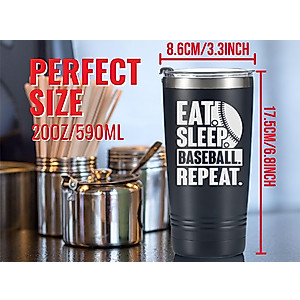 Onebttl Baseball Lovers Gifts, Baseball Gifts for Coach, Men, Dad on Birthday Christmas, 20oz Stainless Steel Tumbler - Eat Sleep Baseball Repeat, Black