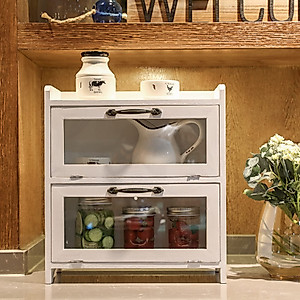 COLLECTIVE HOME - 2 Tiered Storage Cabinet, Countertop Cabinet, Wood Organizer for Kitchen Living Room Bedroom Office, 15.75 x 14.5 x 6.5 (no Pattern, Double Door, White)