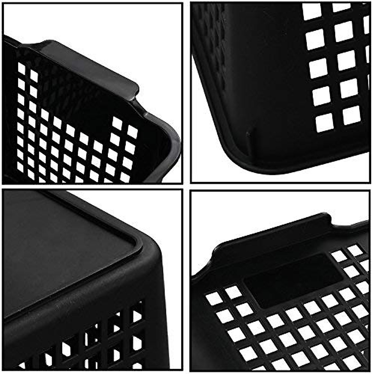 Begale Rectangle Plastic Storage Basket, Desktop Organizer Bin, Set of 6, Black