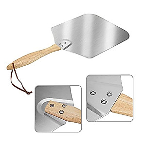 Skyflame Kitchen Supply Aluminum Pizza Peel with Wooden Handle 14-Inch x 16-Inch, Large Pizza Paddle for Baking Homemade Pizza Bread