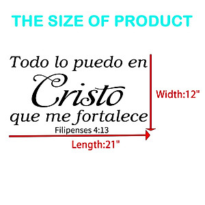 AnFigure Vinilos Decorativos para Pared, Frases para Decorar Pared En Español, Dios Biblicos Calcomanias Quotes Home Art Decor Vinyl Stickers Spanish Todo Lo Puedo En Cristo Que Me Fortalece 21"x12"