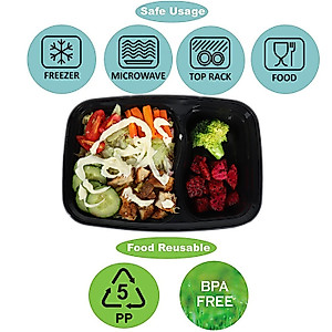 DODHEG 10 Pcs 2 Compartment Food Container, To Go Containers, Meal Prep Container, Meal Prep Containers with Lids, Reusable Bento Box , 34 OZ .