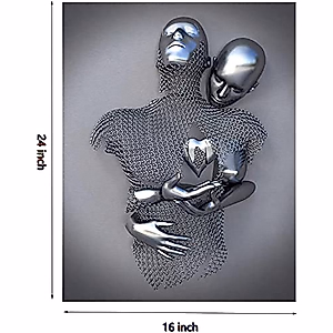 ZMURED 3D Wall Art Decor Artwork Figure Statue Modern Art Canvas Painting,Large Wall Art for Bathroom Bedroom Decoration (Hold Gray Heart)