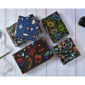 Titiweet Gaming Wrapping Paper - Birthday Wrapping Paper for Boys, 12 Sheets Video Game Wrapping Paper for Pokemon/Minecraft/Mario/Fortnite Lover, 20 x 28 Inches Per Sheet