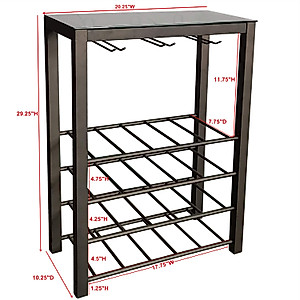 Kings Brand Furniture – Freestanding Floor Wine Rack Storage Table - Hold 20 Bottles with Glasses Holder