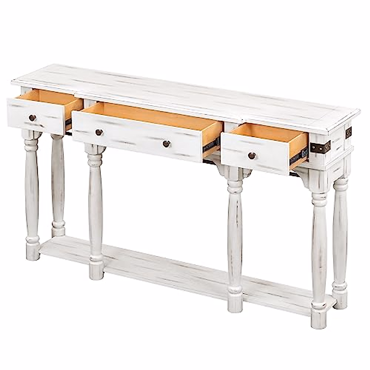 Bellemave Console Table Entryway Table with 3 Storage Drawers and Open Style Shelf Retro-Style Sofa Table for Living Room, Couch, Hallway, Foyer, Kitchen Counter (Creamy White)