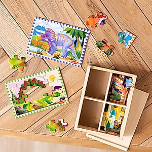 Melissa & Doug Dinosaurs 4-in-1 Wooden Jigsaw Puzzles in a Storage Box (48 pcs) - FSC Certified