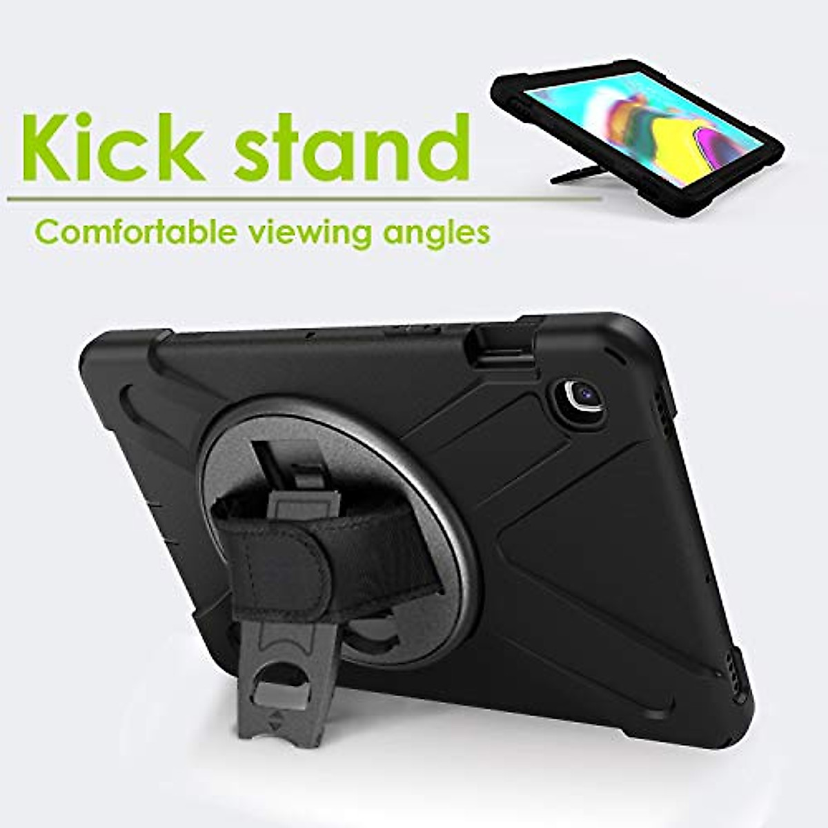 KIQ Shield Series Samsung Tab 10.1 Case SM-T510/T515 Samsung Galaxy Tab A 10.1 Case 2019 Shockproof Rugged Cover 360 Kickstand, Hand Strap & Shoulder Strap for Galaxy Tab A 10.1 Inch - Black